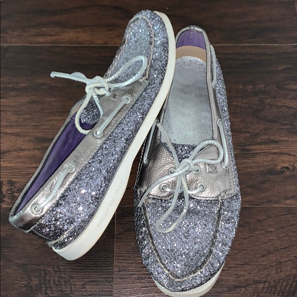 Sperry | Shoes | Sperry Top Sider Silver Glitter Boat Shoes Sz M | Poshmark